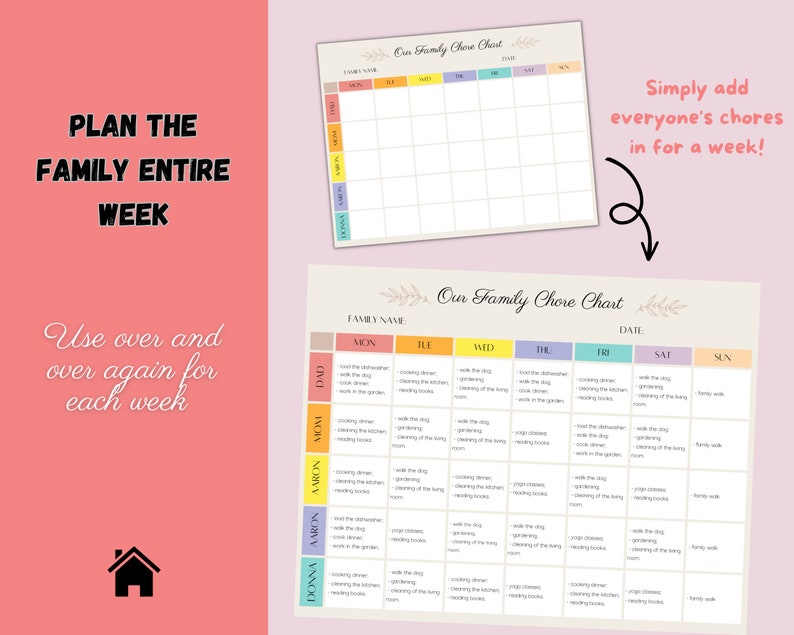 Family Chore Chart Printable Daily Chore Chart Planner editable Weekly ...