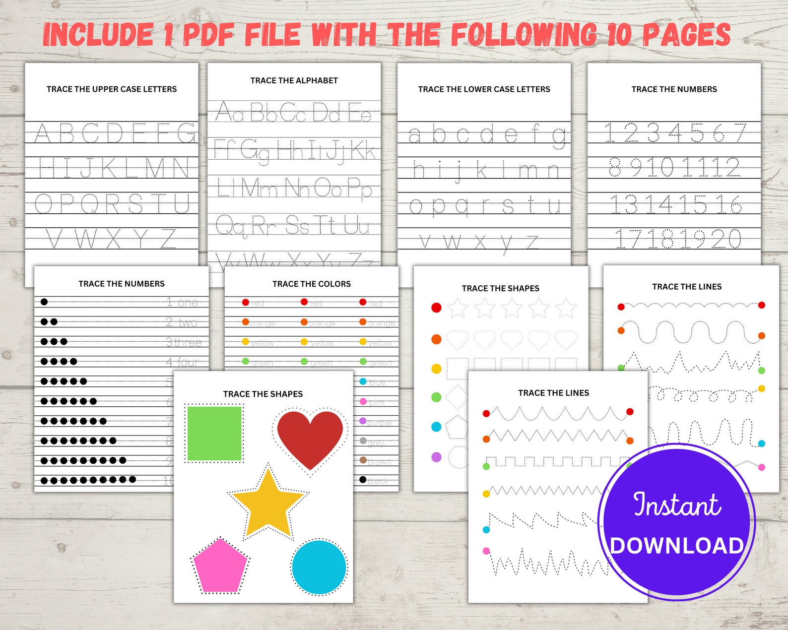 Tracing Worksheet Bundle | Printable Alphabet Number | Letter Color ...