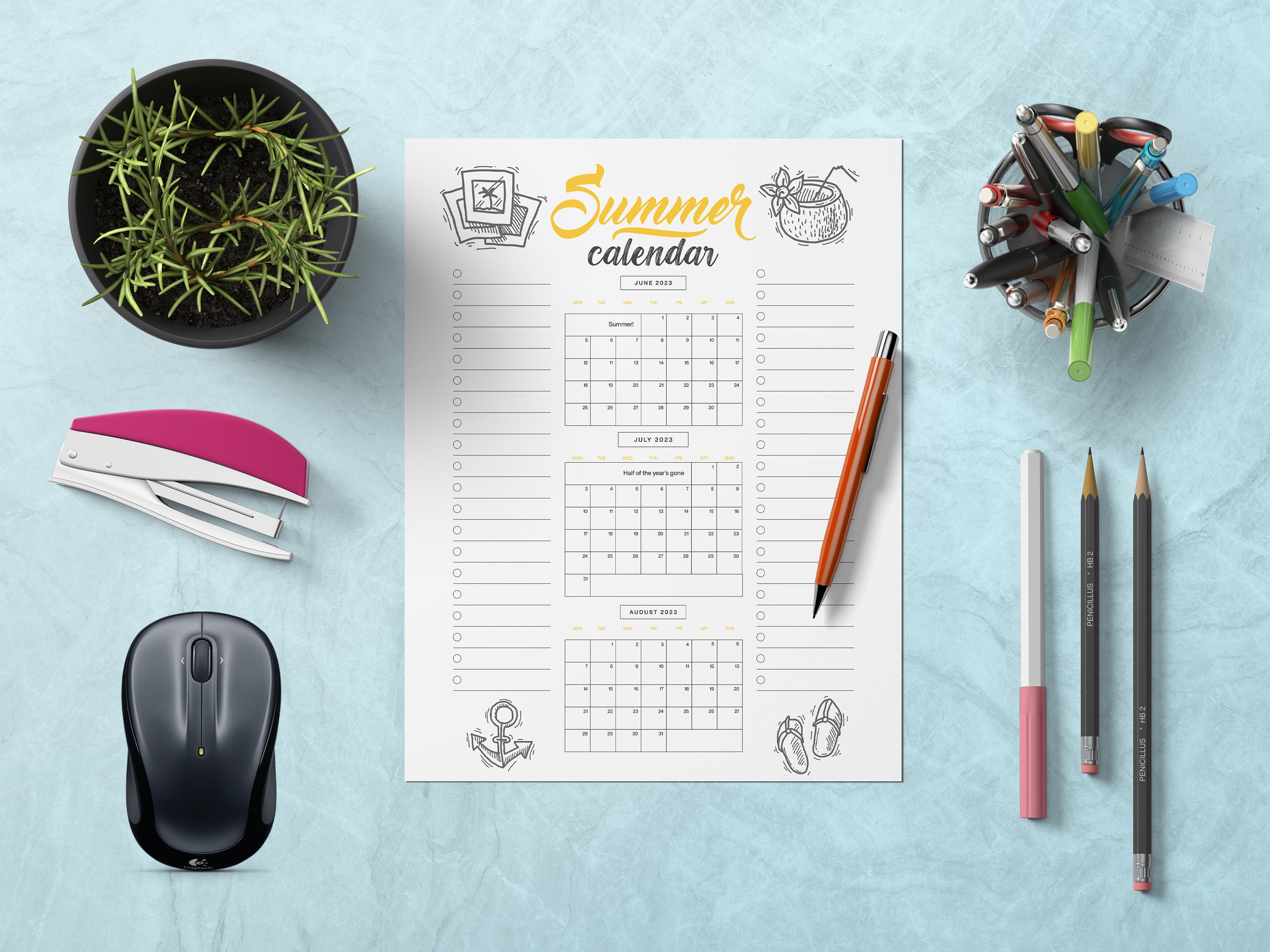Summer Calendar Printable Summer Activities Calendar Summer Checklist ...