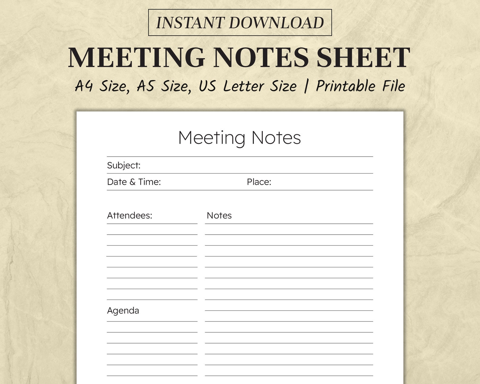 Meeting Notes Template Printable | Meeting Minutes | Meeting Agenda ...