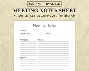 Printable Meeting Notes Template | Meeting Minutes | Meeting Agenda ...