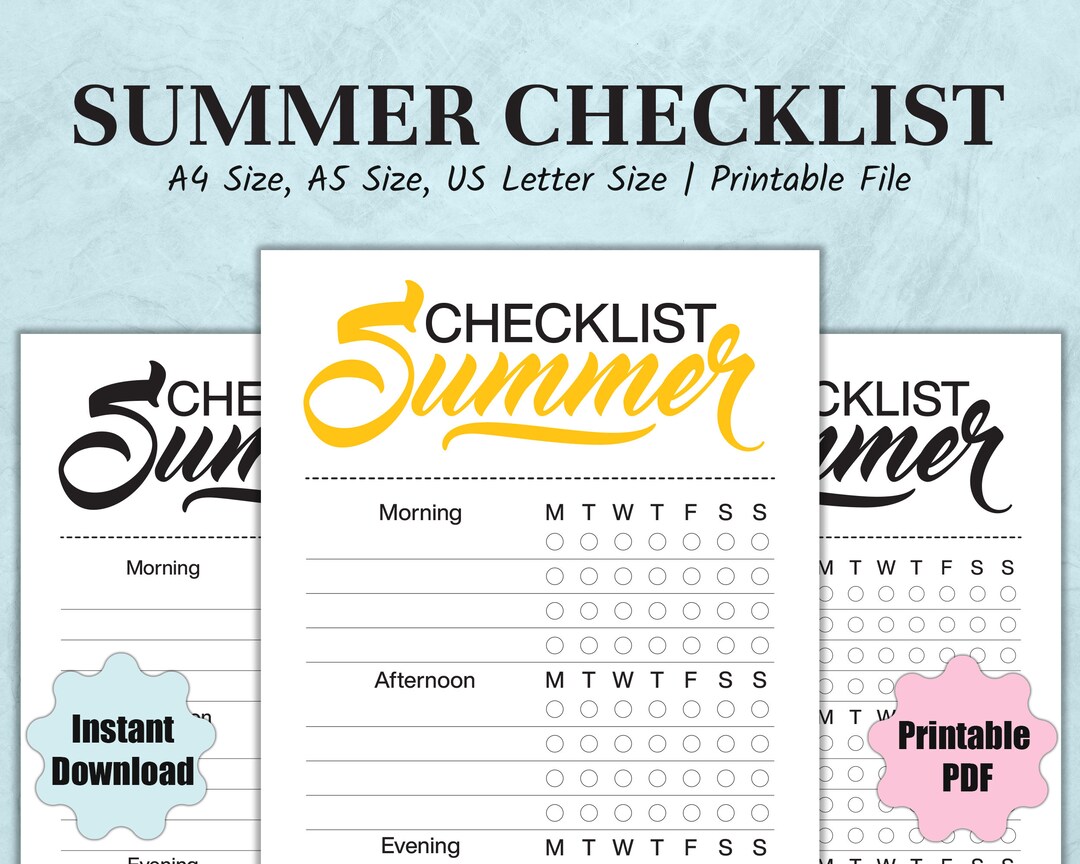 Printable Summer Weekly Checklist Template Daily Routine Checklist Kids ...