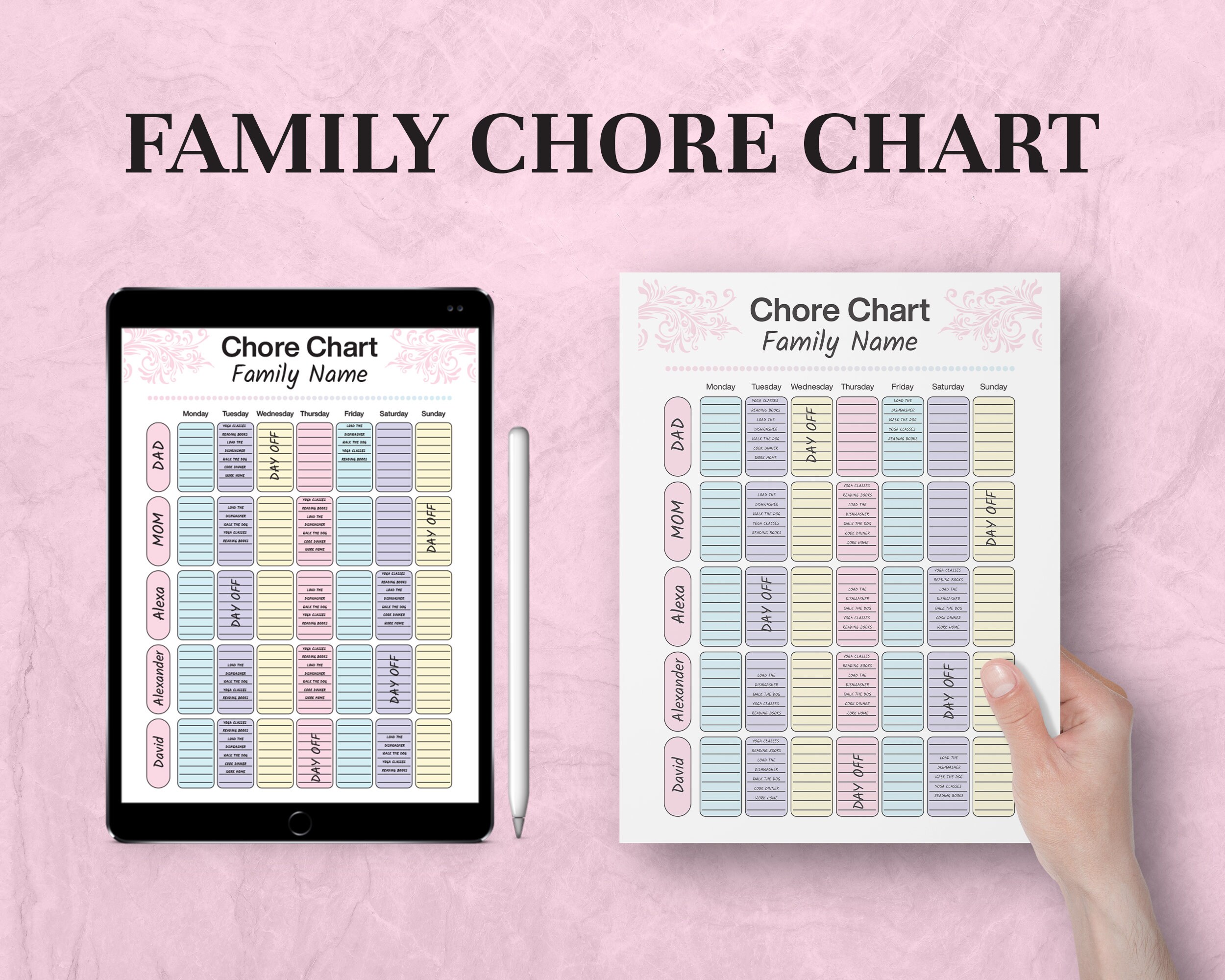 Family Chore Chart Printable Daily Chore Chart Planner editable Weekly ...