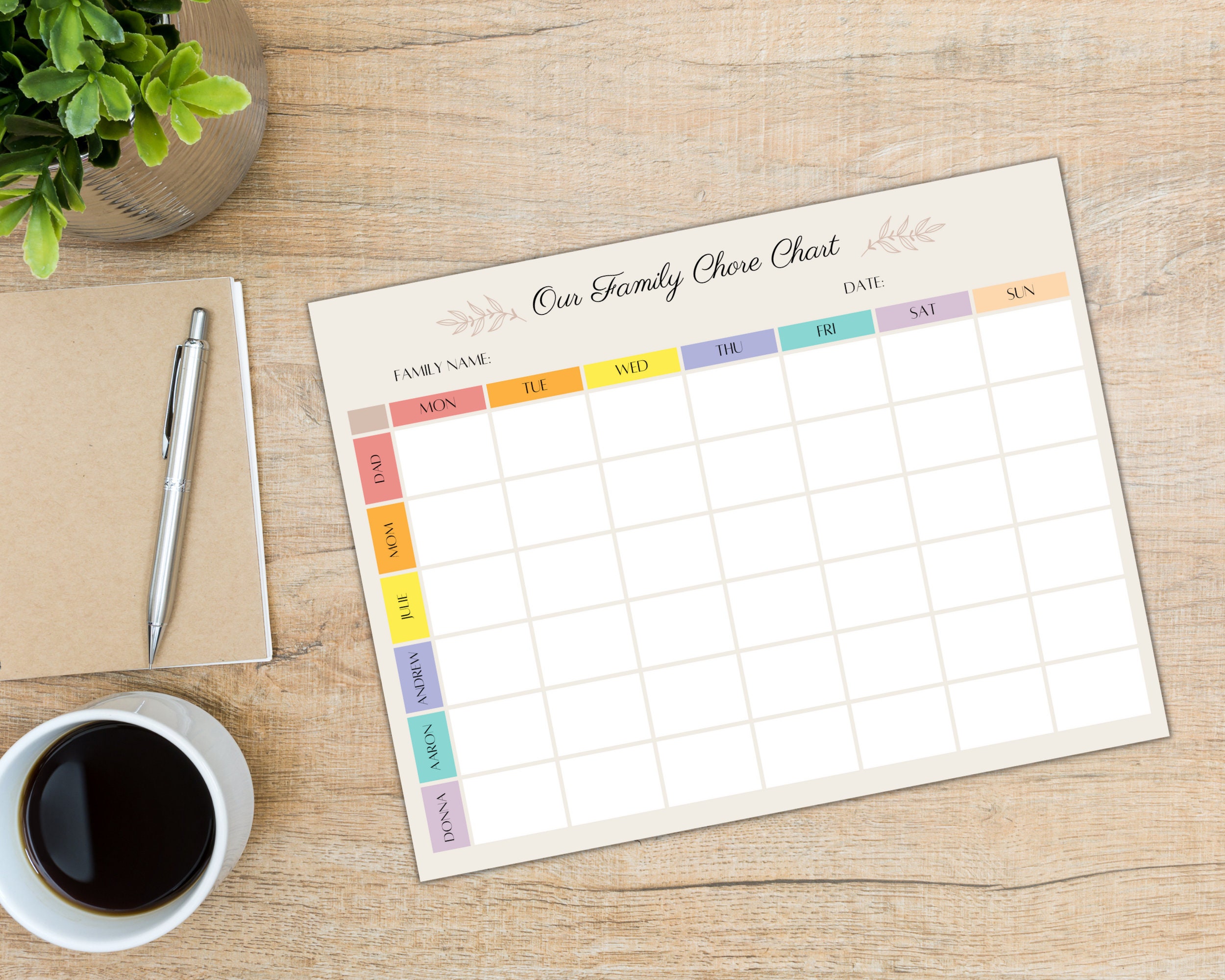 Family Chore Chart Printable Daily Chore Chart Planner editable Weekly ...