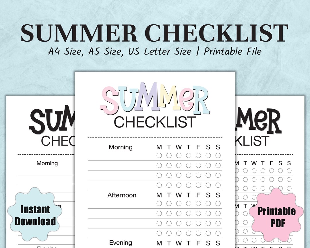 Printable Summer Weekly Checklist Template | Daily Routine Checklist ...