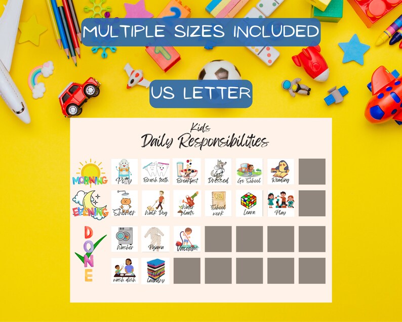 Responsibility Chart for Kids Daily Routine Cards With - Etsy