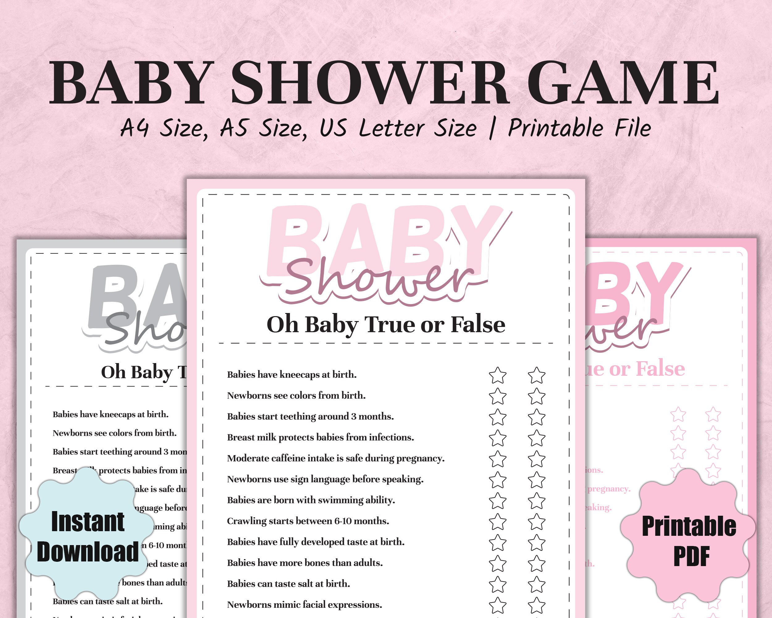 Ultimate Baby Shower Game Printable True or False | Baby Shower Games ...