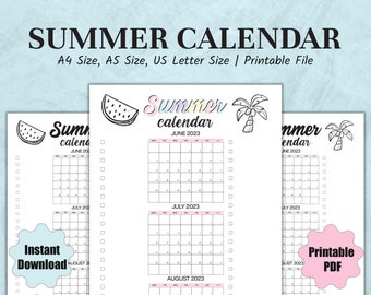 Summer Calendar Printable Summer Activities Calendar Summer Checklist ...