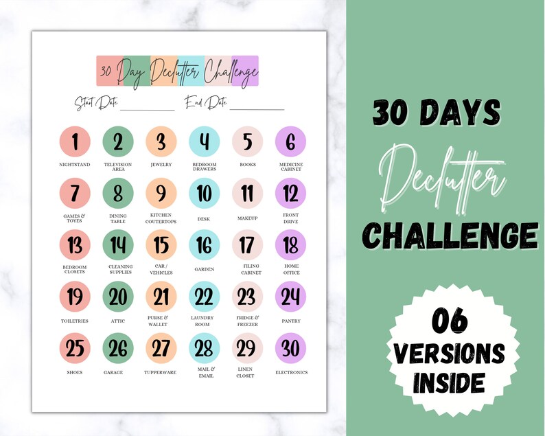 Digital 30 Day Declutter Challenge | Printable Decluttering Checklist Editable | Declutter ...