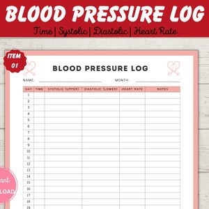 Printable Blood Pressure Log | Blood Pressure Tracker | Daily BP Record ...