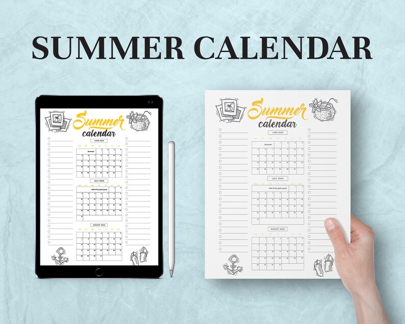 Summer Calendar Printable Summer Activities Calendar Summer Checklist ...