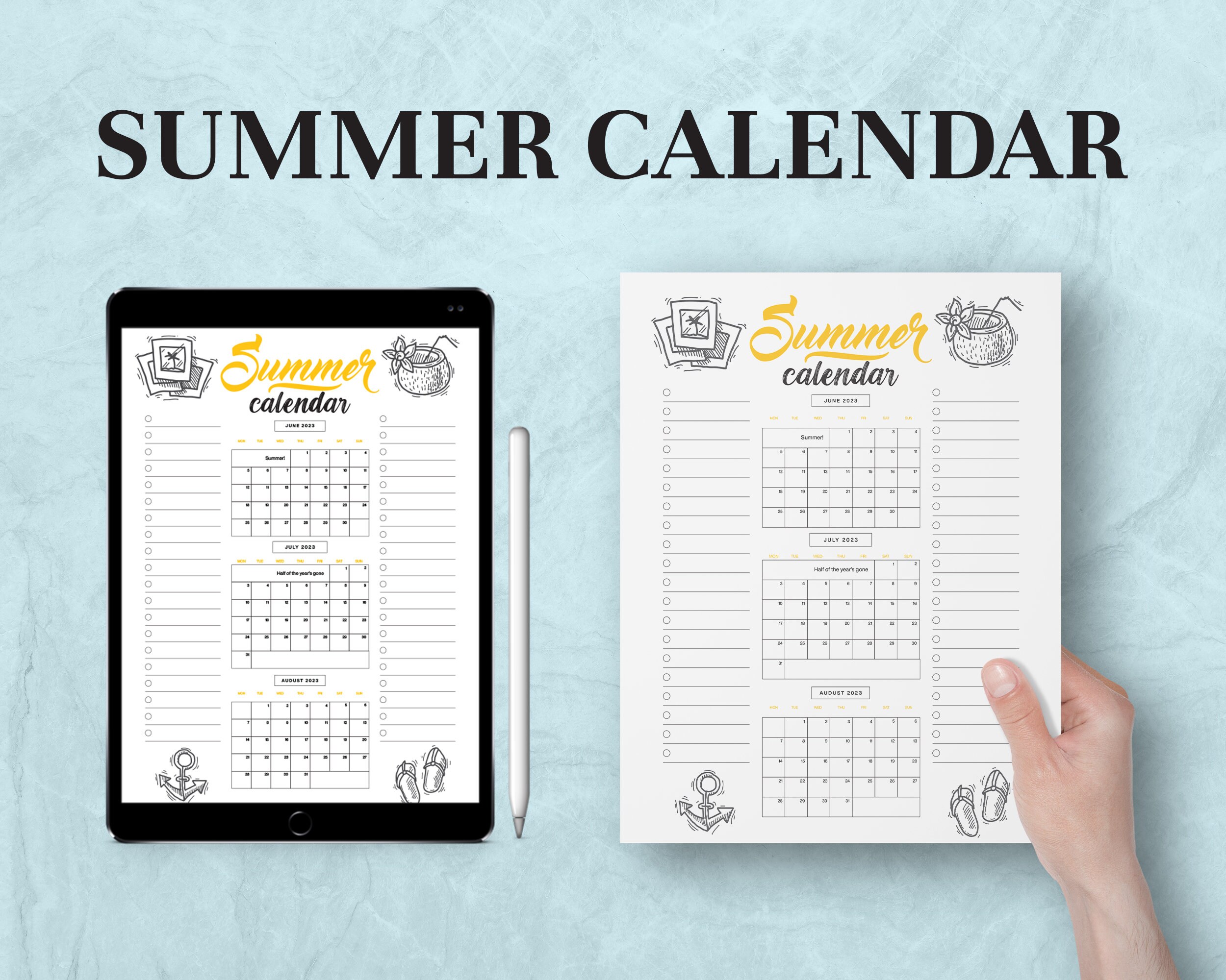 Summer Calendar Printable Summer Activities Calendar Summer Checklist ...