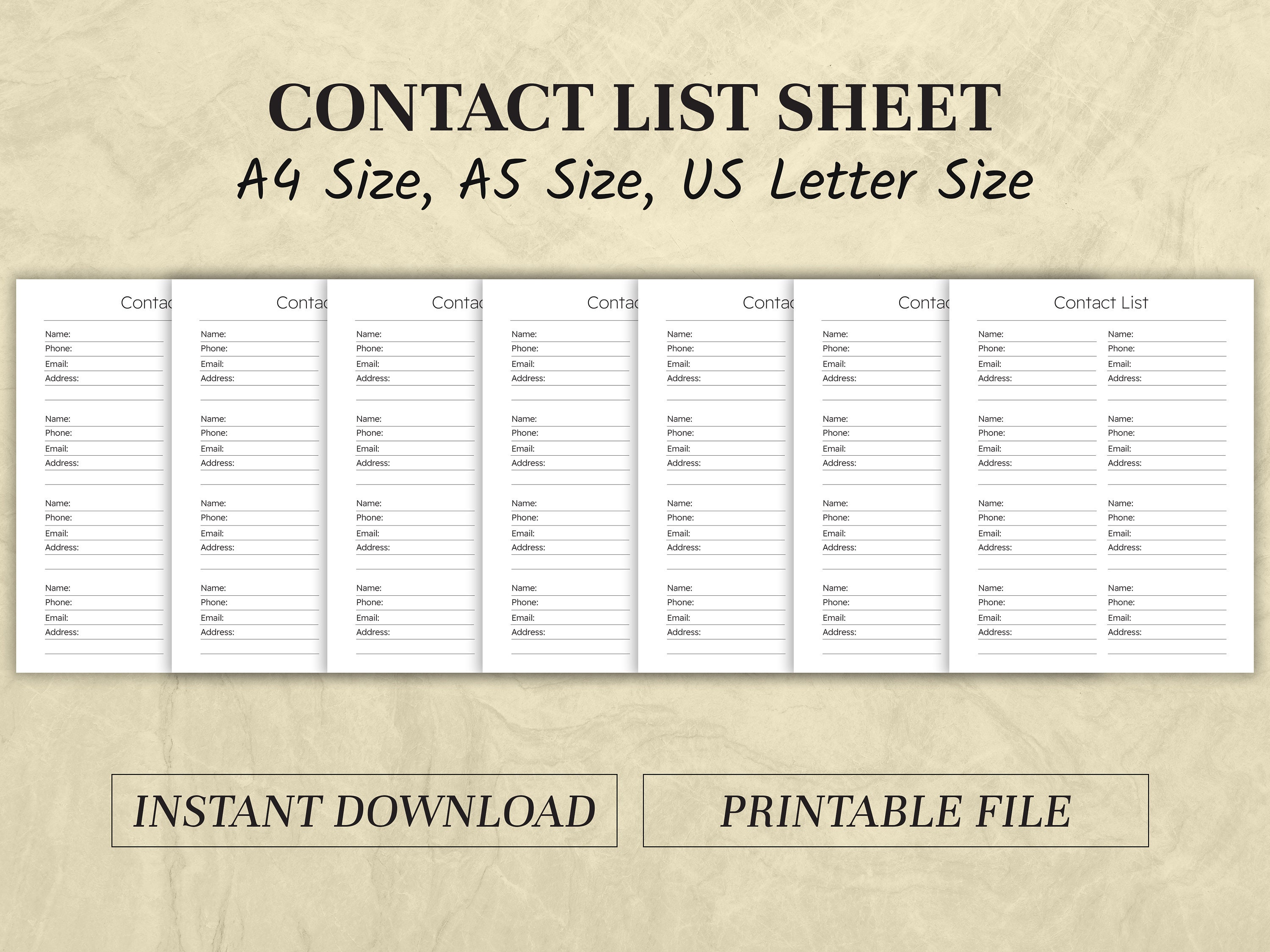 Contacts List Printable | Contact Organizer | Contact Information ...