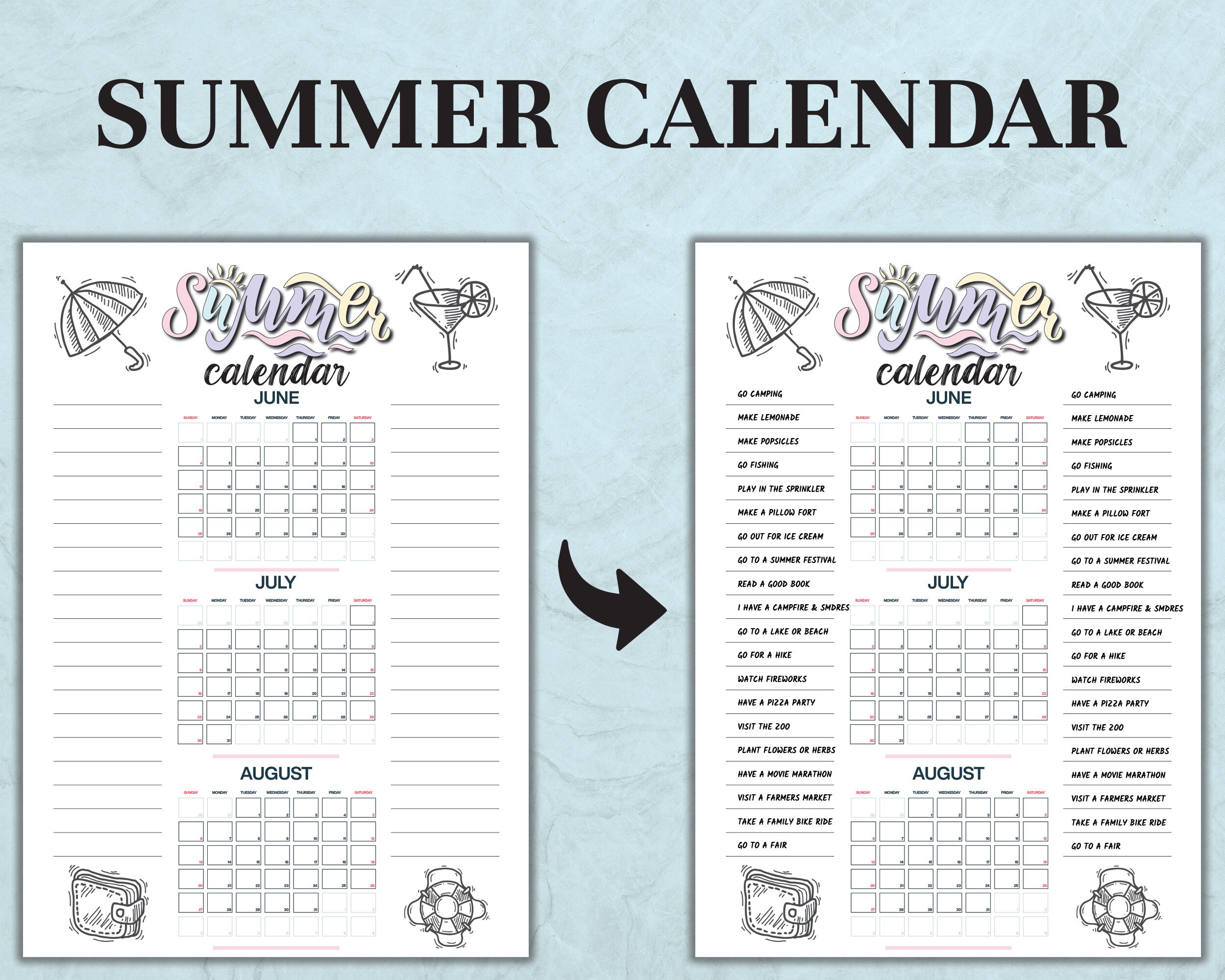 Summer Calendar Printable | Summer Activities Calendar | Summer ...