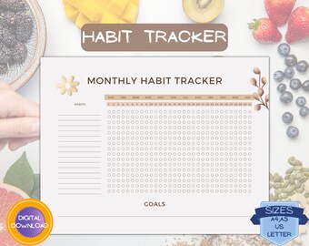 Daily Habit Tracker Calendar Monthly PRINTABLE // Downloadable Letter ...