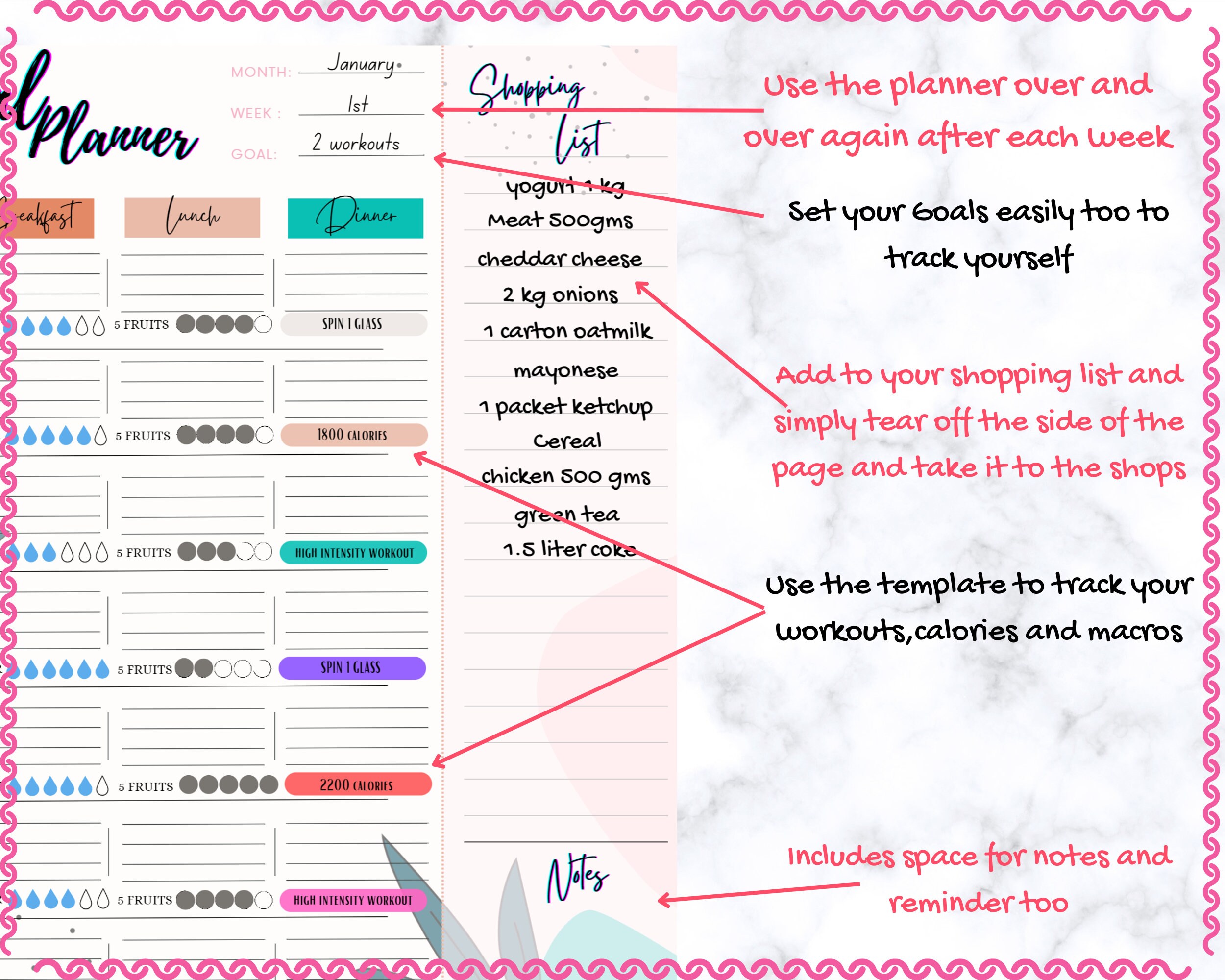 Digital Meal Tracker | Meal Planner and Grocery List | Printable ...