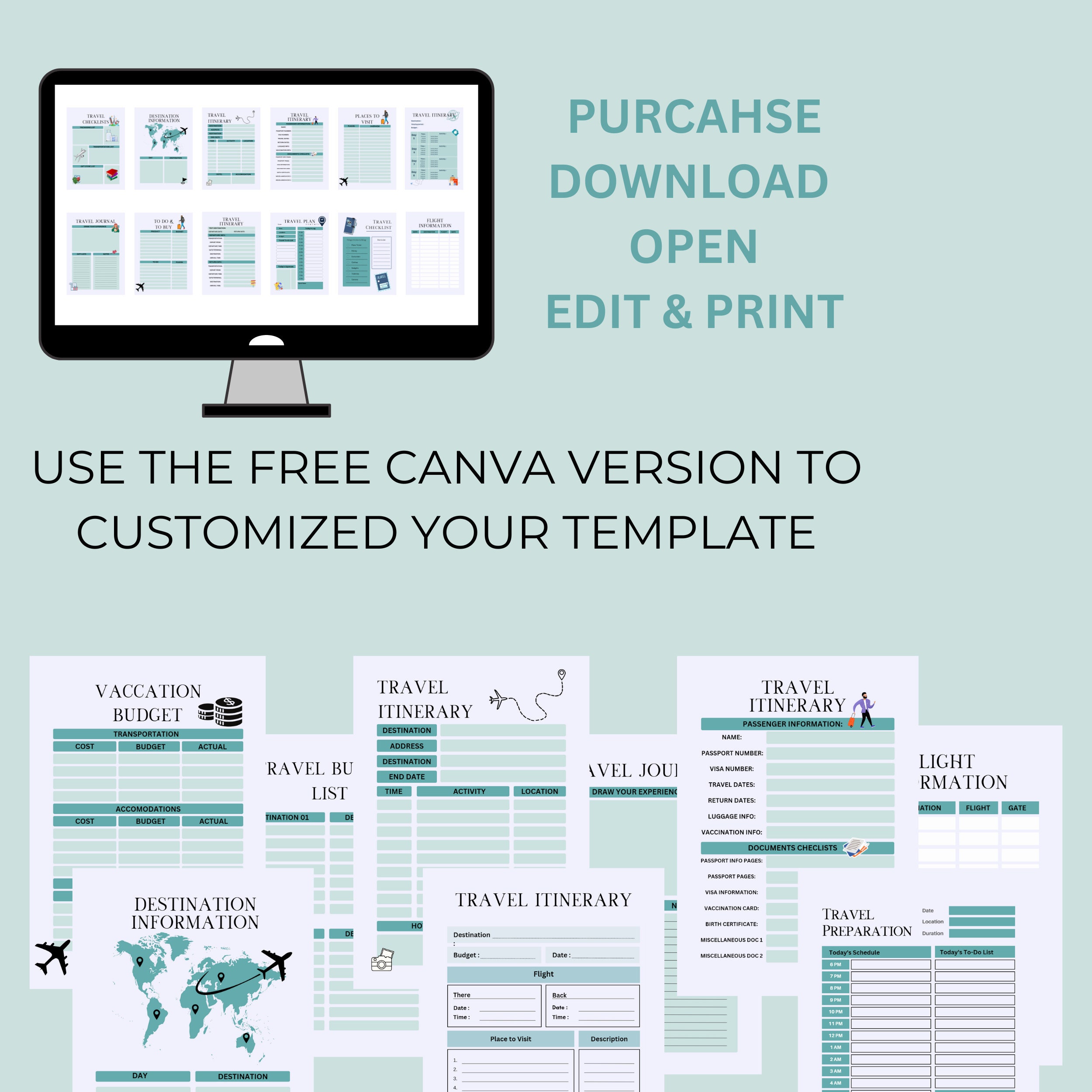 Editable Travel Planner Template | Trip Itinerary Planner | Canva ...