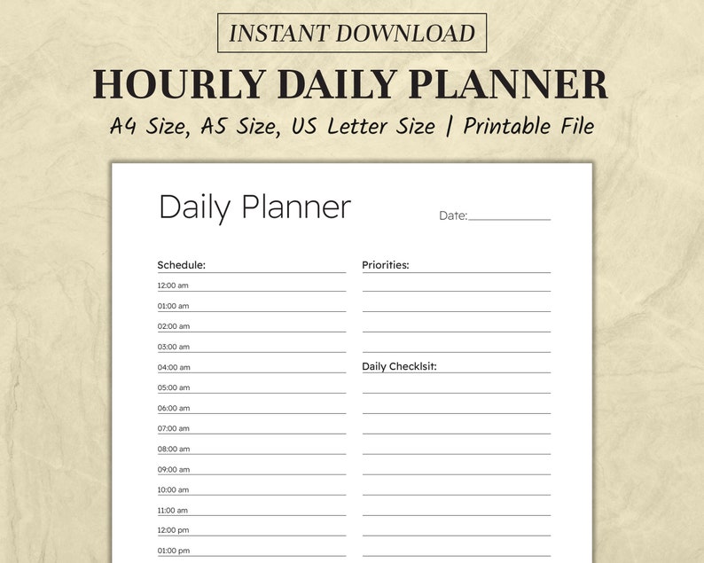 Hourly Daily Planner | Printable Daily to Do List | Productivity ...