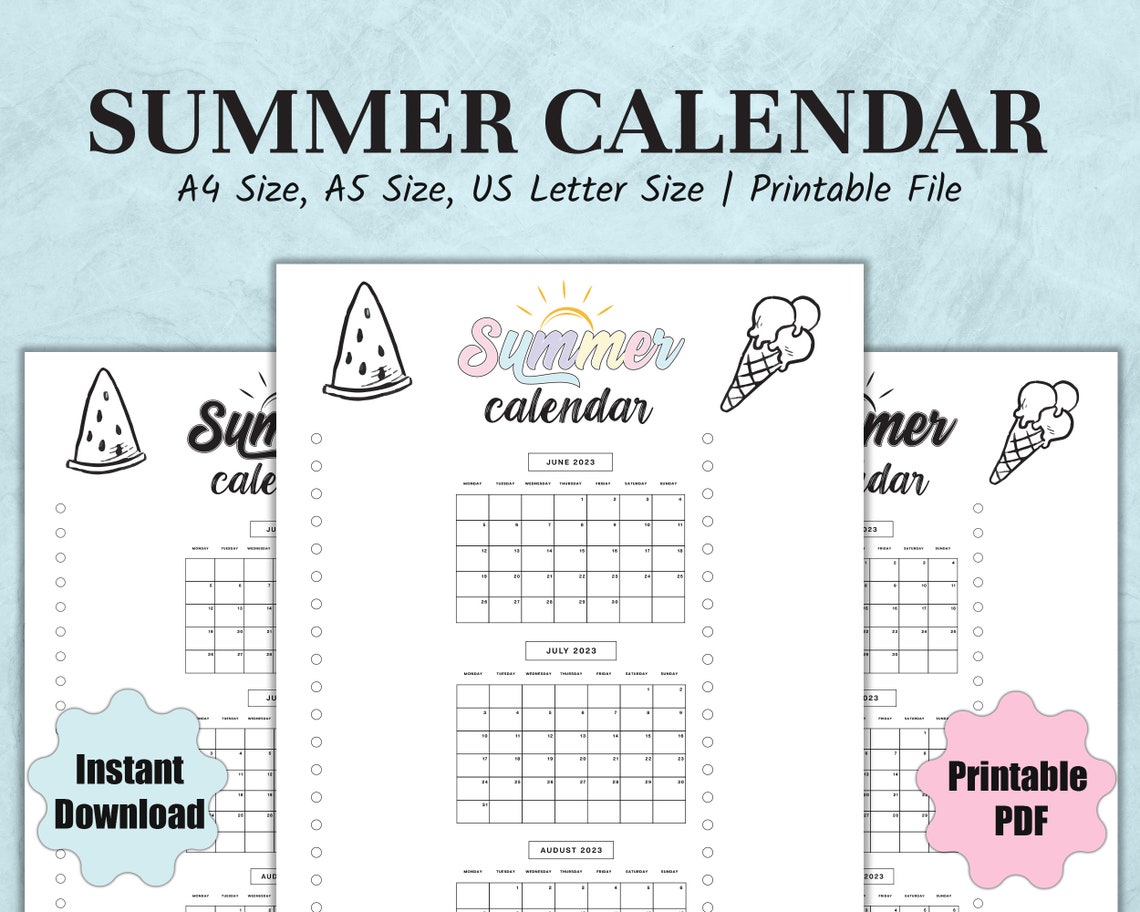 Summer Calendar Printable Summer Activities Calendar Summer Checklist ...