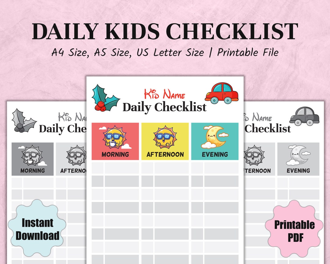 Ultimate Kids Daily Routine Checklist Digital Kids Responsibility Chart ...