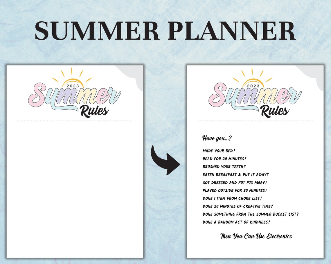 Summer Planner 2023 Printable Kids Schedule Summer Chore Chart Weekly ...