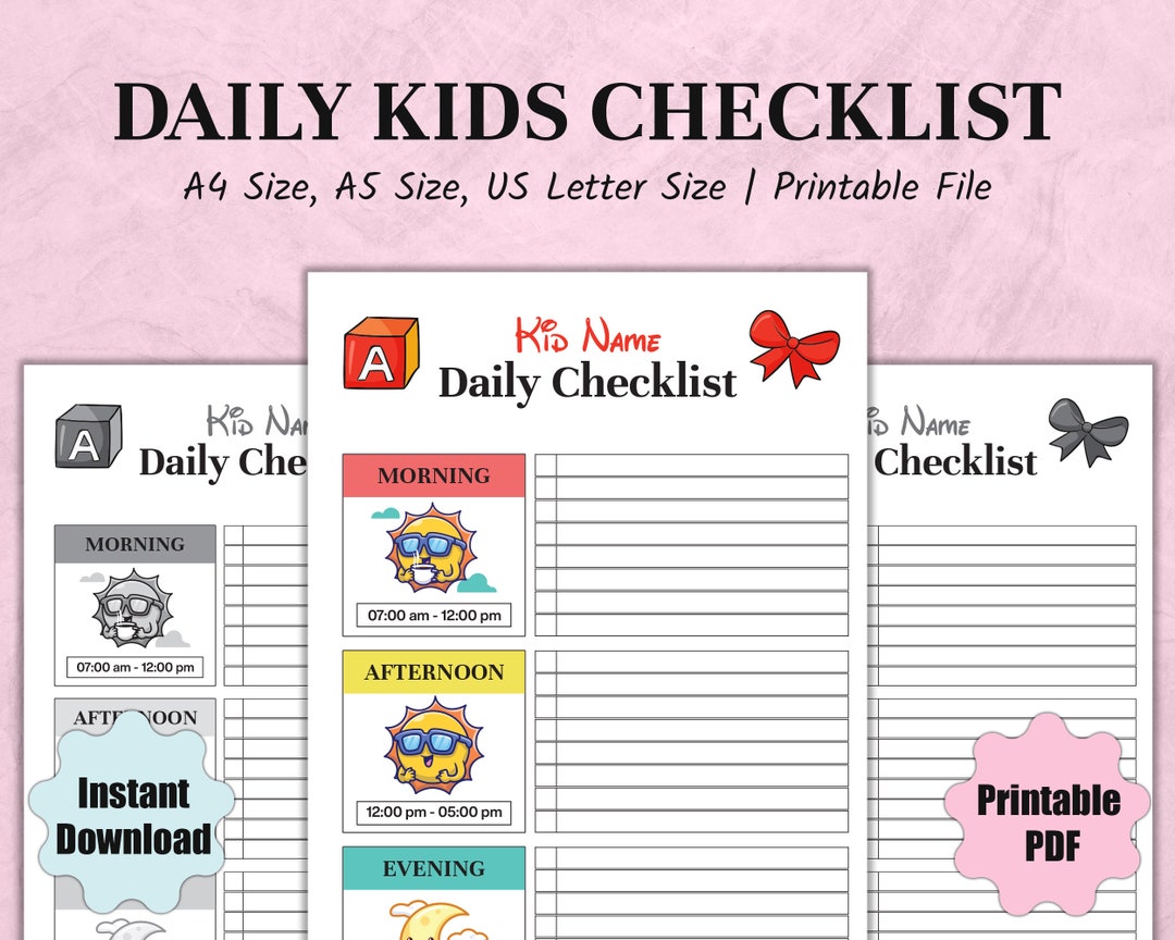 Ultimate Kids Daily Routine Checklist Digital Kids Responsibility Chart ...