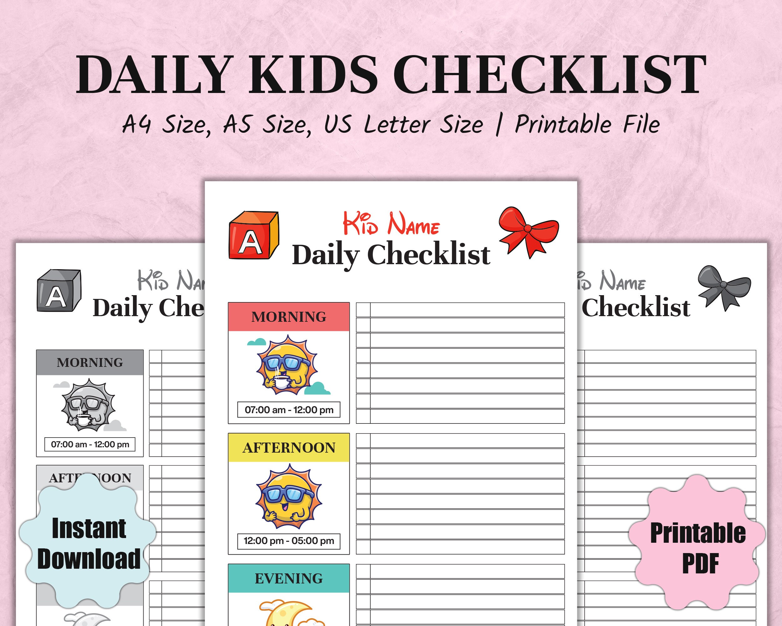 Ultimate Kids Daily Routine Checklist Digital Kids Responsibility Chart ...