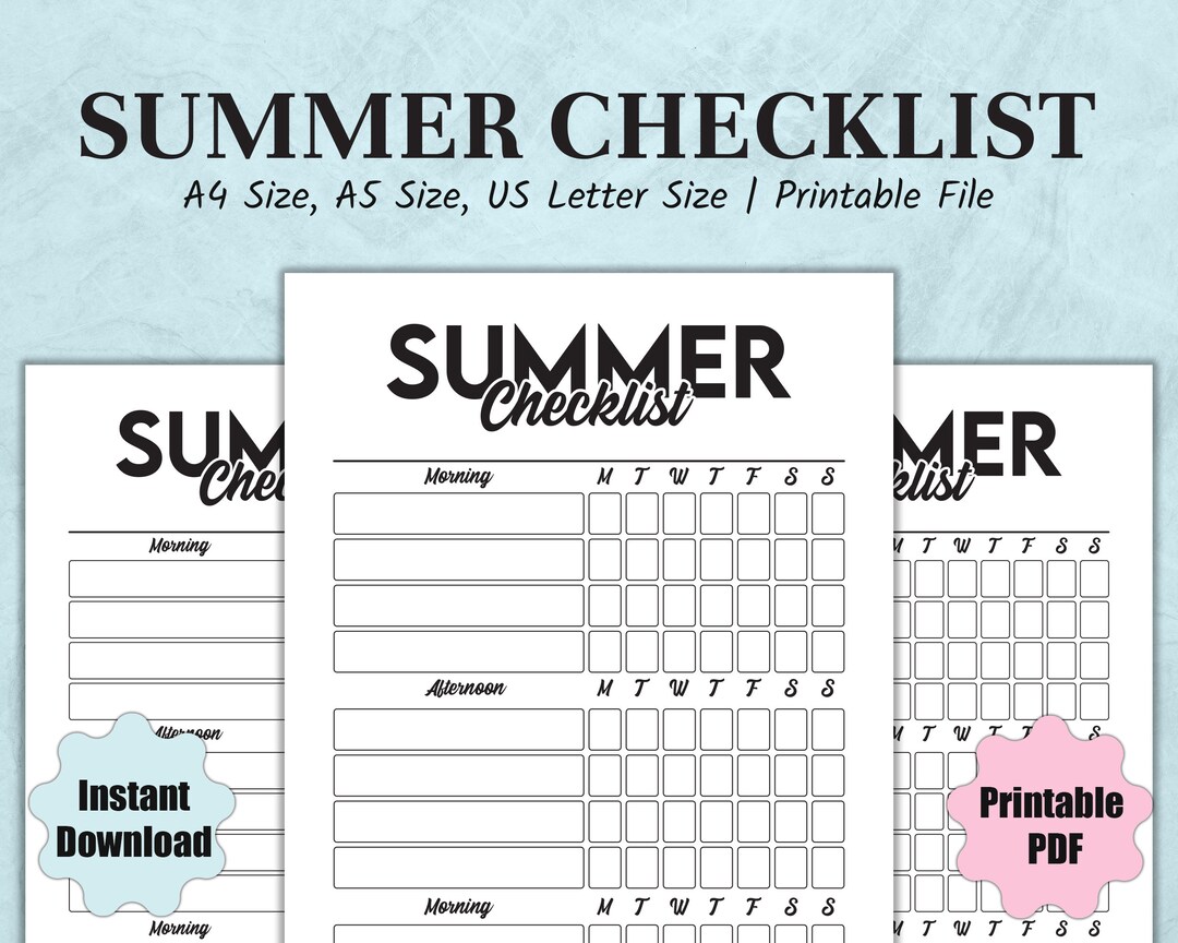 Printable Summer Weekly Checklist Template | Daily Routine Checklist ...