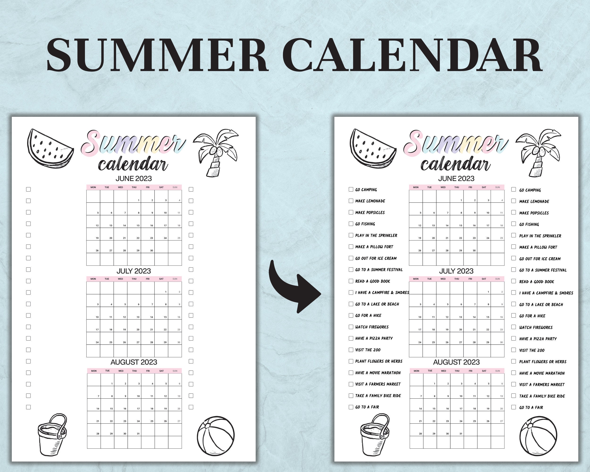 Summer Calendar Printable | Summer Activities Calendar | Summer ...