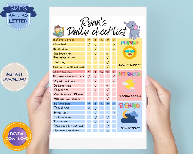 Ultimate Kids Daily Routine Checklist | Digital Kids Responsibility Chart | Printable to Do List ...