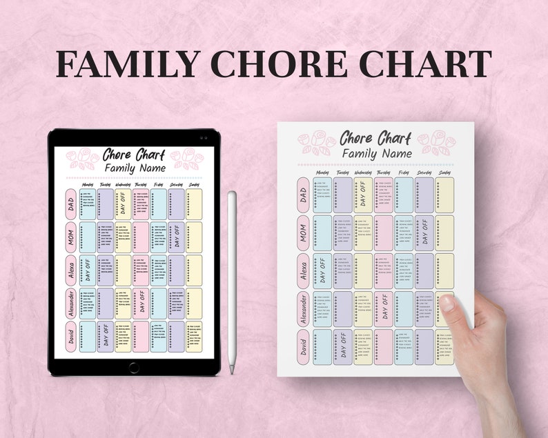 Family Chore Chart Printable Daily Chore Chart Planner editable Weekly ...