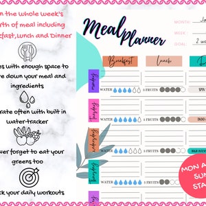 Digital Meal Tracker | Meal Planner and Grocery List | Printable ...