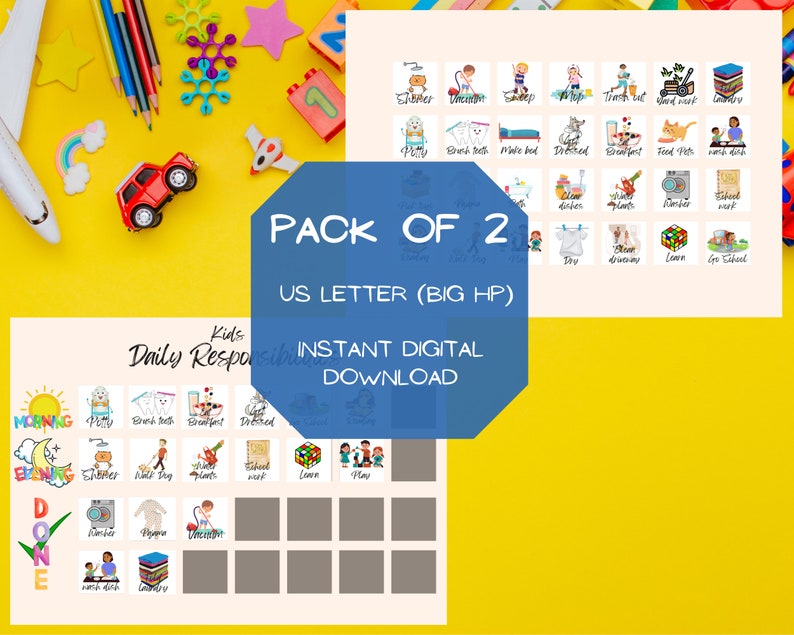 Responsibility Chart for Kids Daily Routine Cards With Morning Chores ...