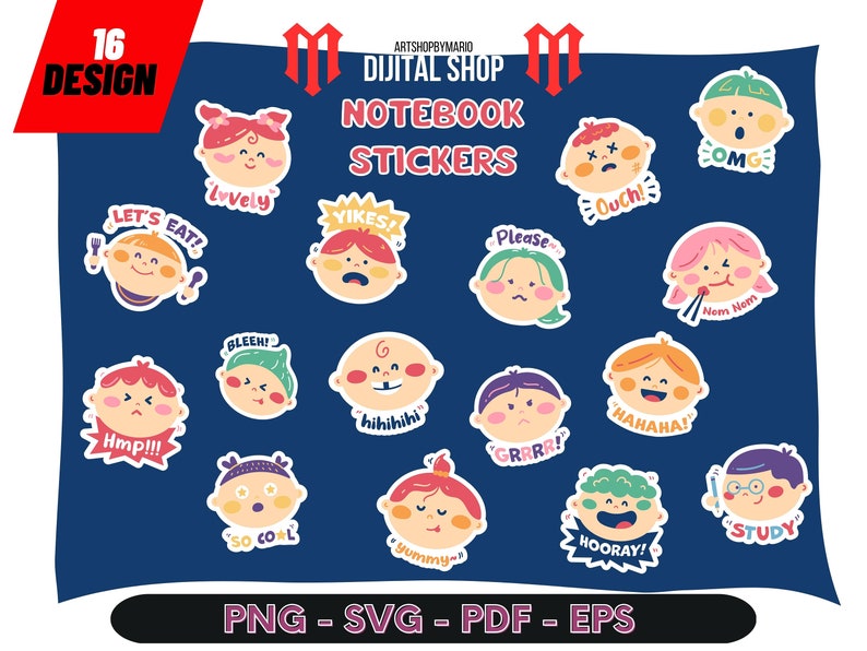 Printable Funny Stickers, Cute Sticker Svg Bundle for Cricut, Digital ...