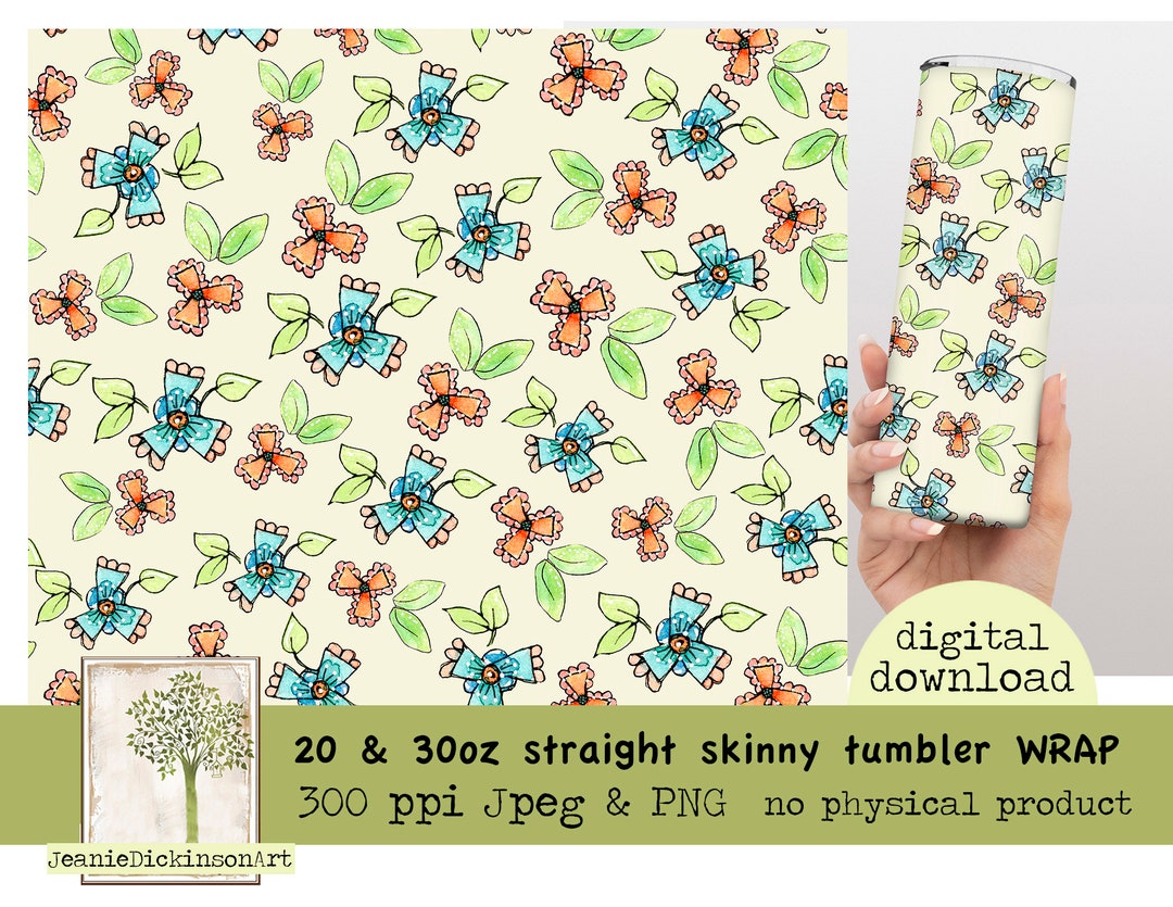 3-petal Pinwheel on Cream BK - Seamless Tumbler Wrap - Skinny Straight ...