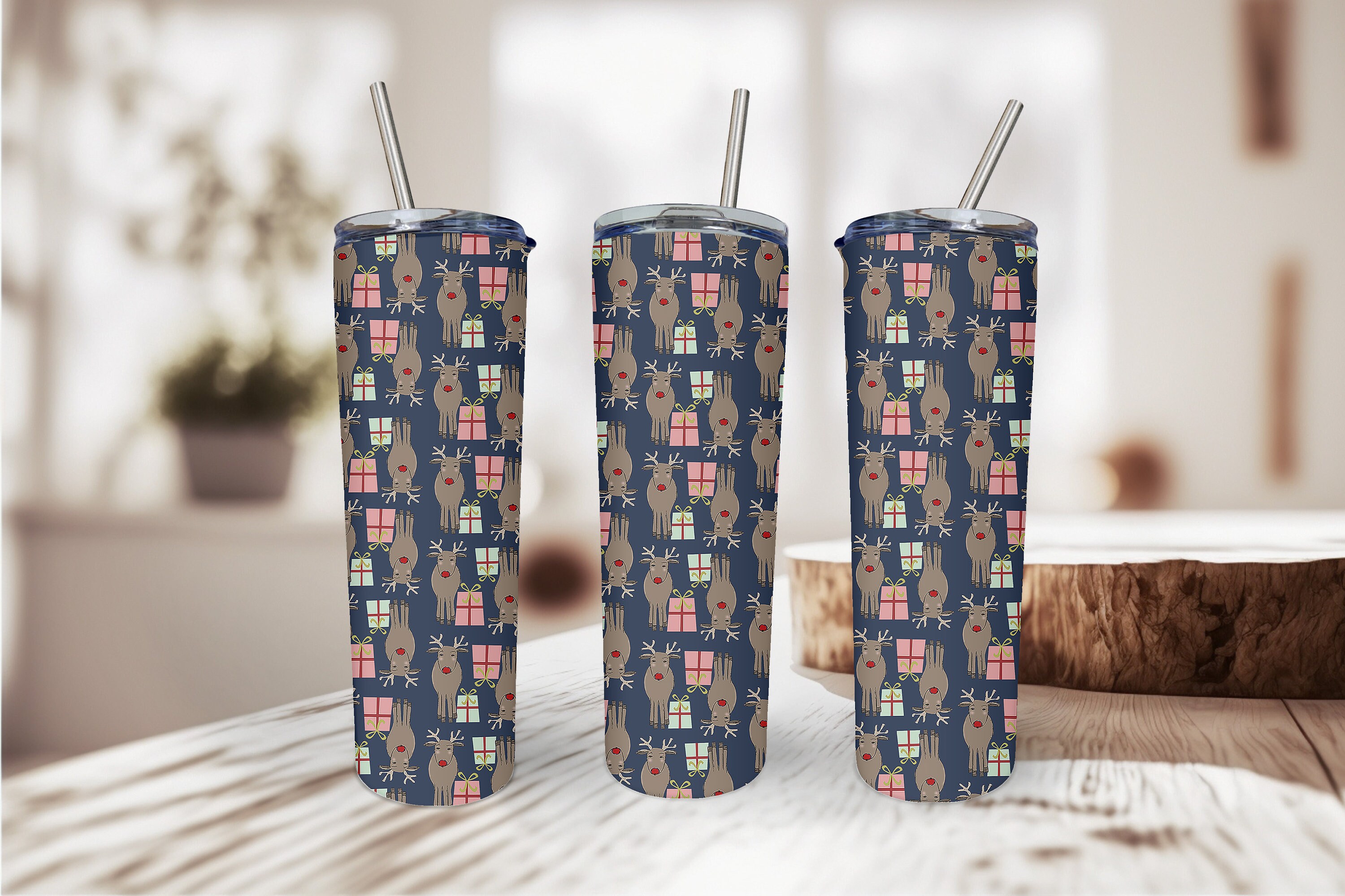 Navy All in a Row Reindeer - Seamless Tumbler Wrap - Skinny Straight 20 ...