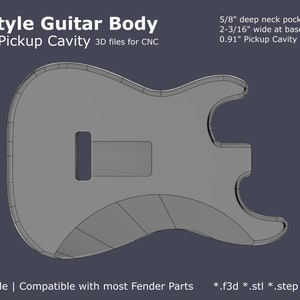 Strat Style Guitar Body 3D Model: HSH Route, CNC Ready (digital ...