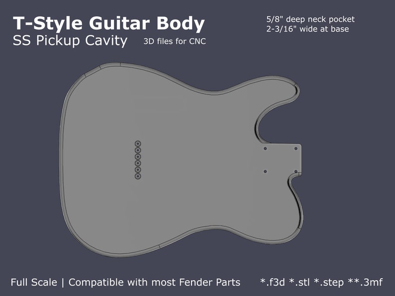 Tele Style Electric Guitar Body CAD Files Stl F3d Step 3mf for CNC ...