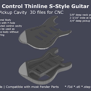 Rear Control Thinline Strat Style Electric Guitar Body CAD Files Stl ...