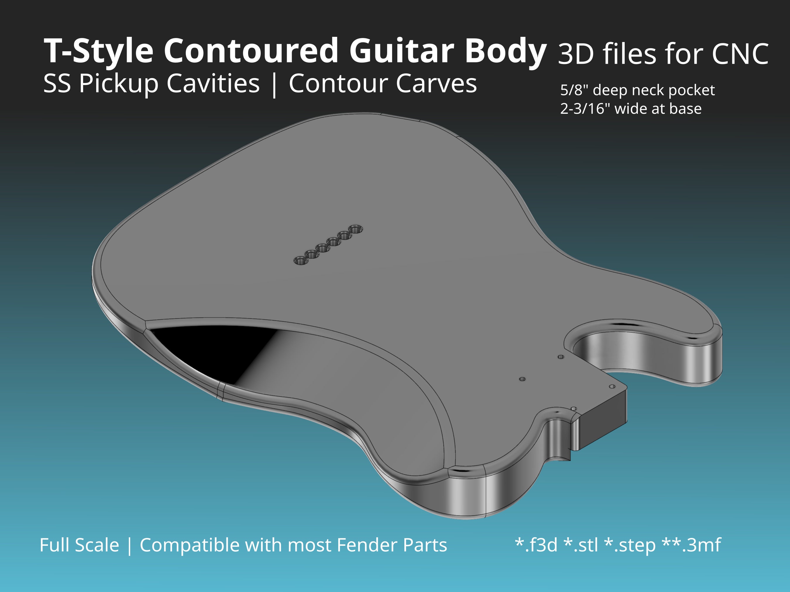 Contoured Tele Style Guitar Body CAD Files: CNC Build (digital Download ...