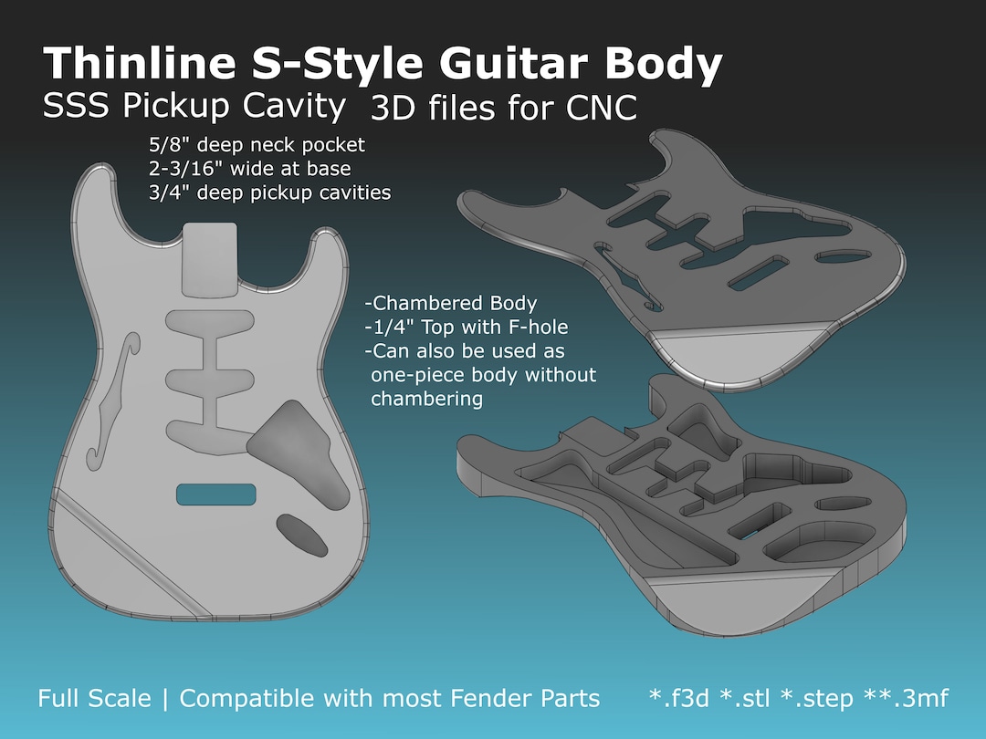 Thinline Strat Style Guitar Body CAD Files: CNC Build (digital Download ...