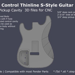 Rear Control Thinline Strat Style Electric Guitar Body CAD - Etsy
