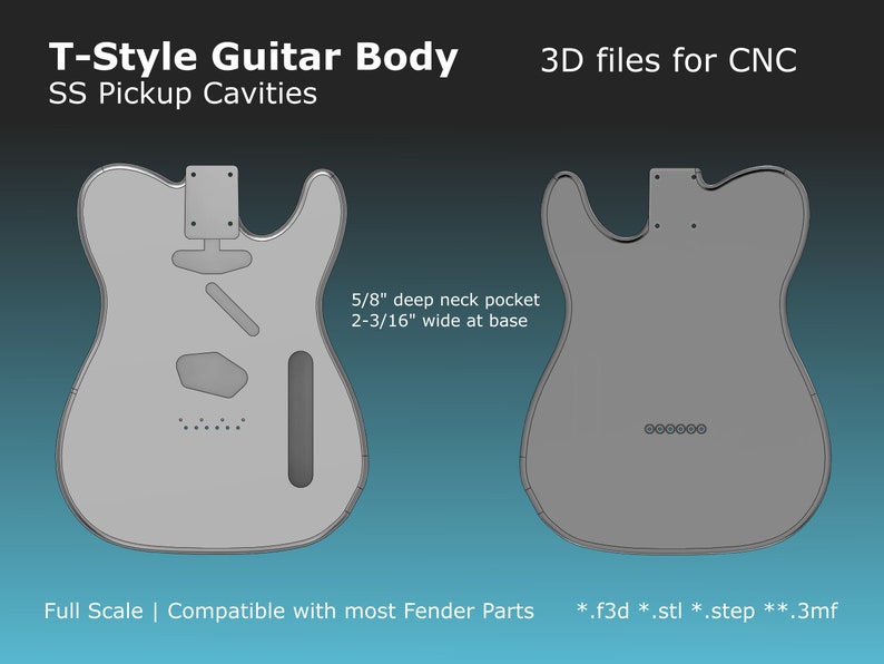 Tele Style Electric Guitar Body CAD Files Stl F3d Step 3mf for CNC ...