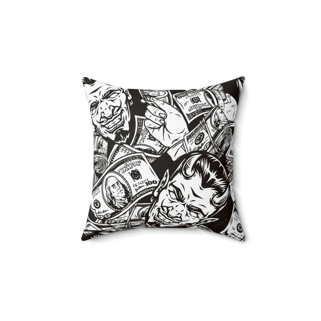 Gangster Devil & Money Tattoo Style Designer Spun Polyester Square Pillow Bedroom Couch Scatter ...