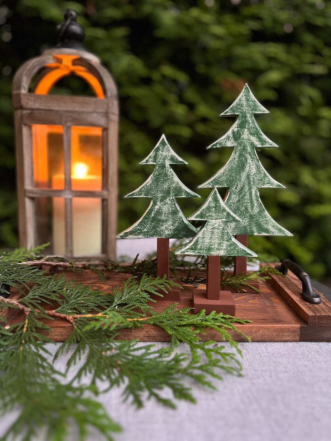 Rustic Green Wooden Tree Figurines, Unique Wooden Tree Decor ...