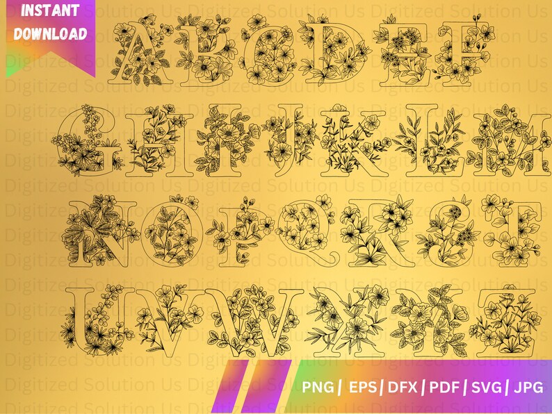 Floral Alphabet SVG Flower Alphabets SVG A-Z Monogram - Etsy Australia