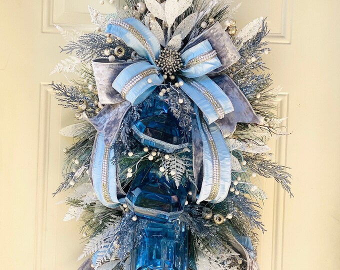 Glam Christmas Swag, Blue Christmas Swag, Winter Wreath, Jewel Wreath ...