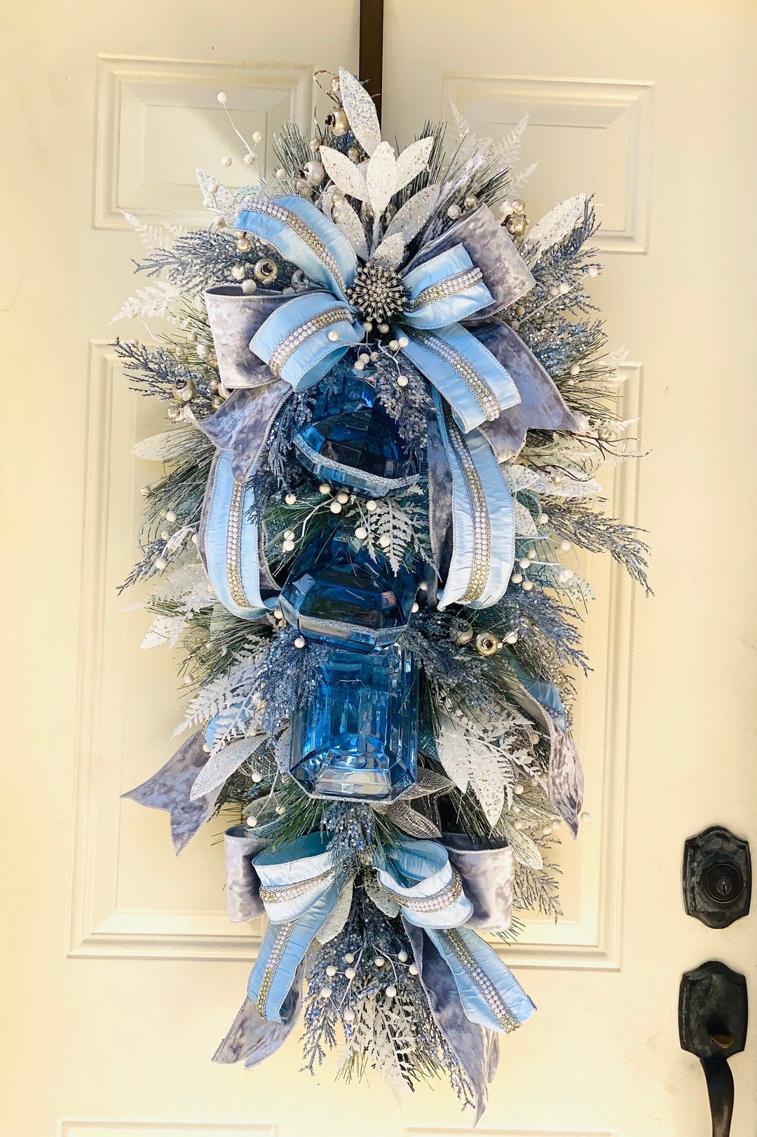 Glam Christmas Swag, Blue Christmas Swag, Winter Wreath, Jewel Wreath ...
