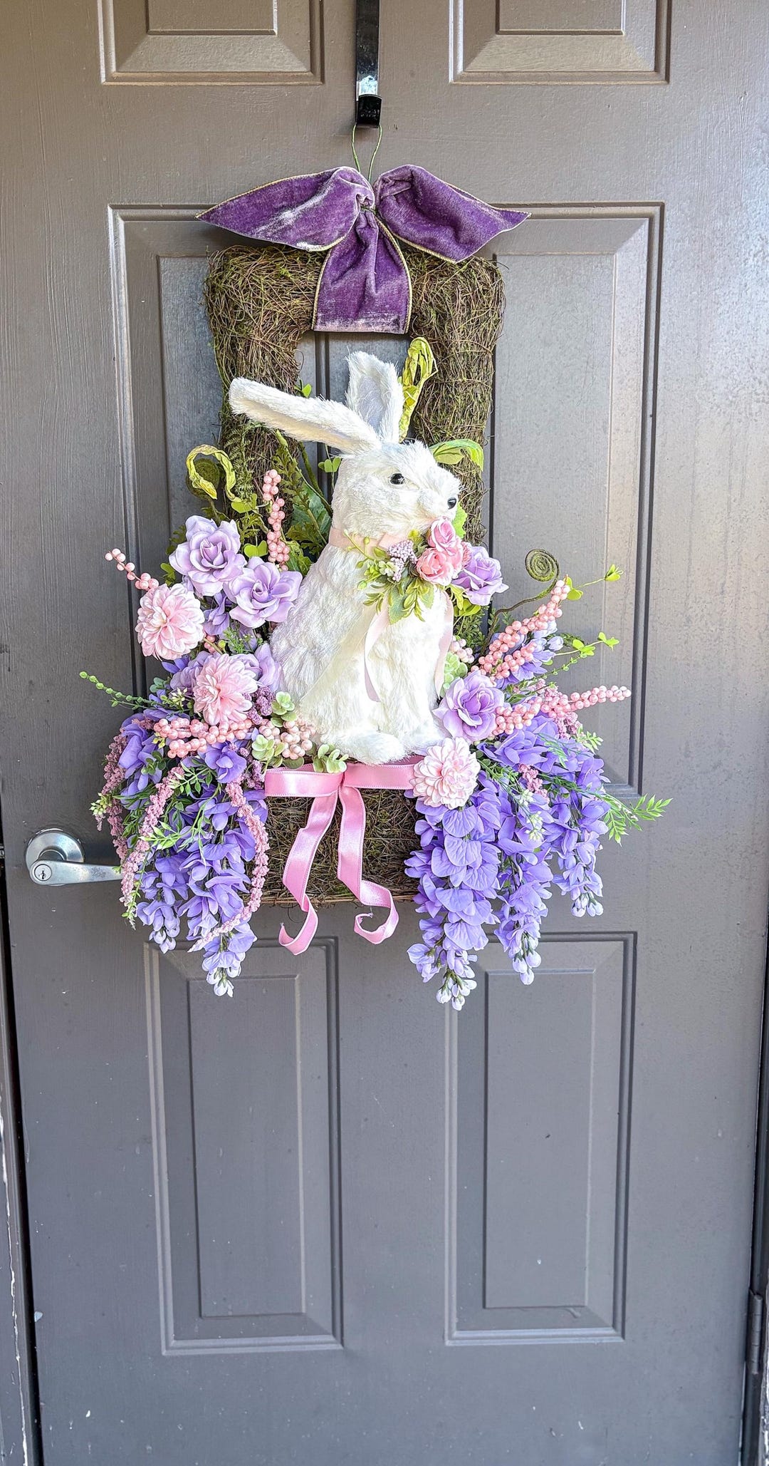 Bunny Easter Wreath, Luxe Pastel Floral Spring Door Decor, Moss Spring ...