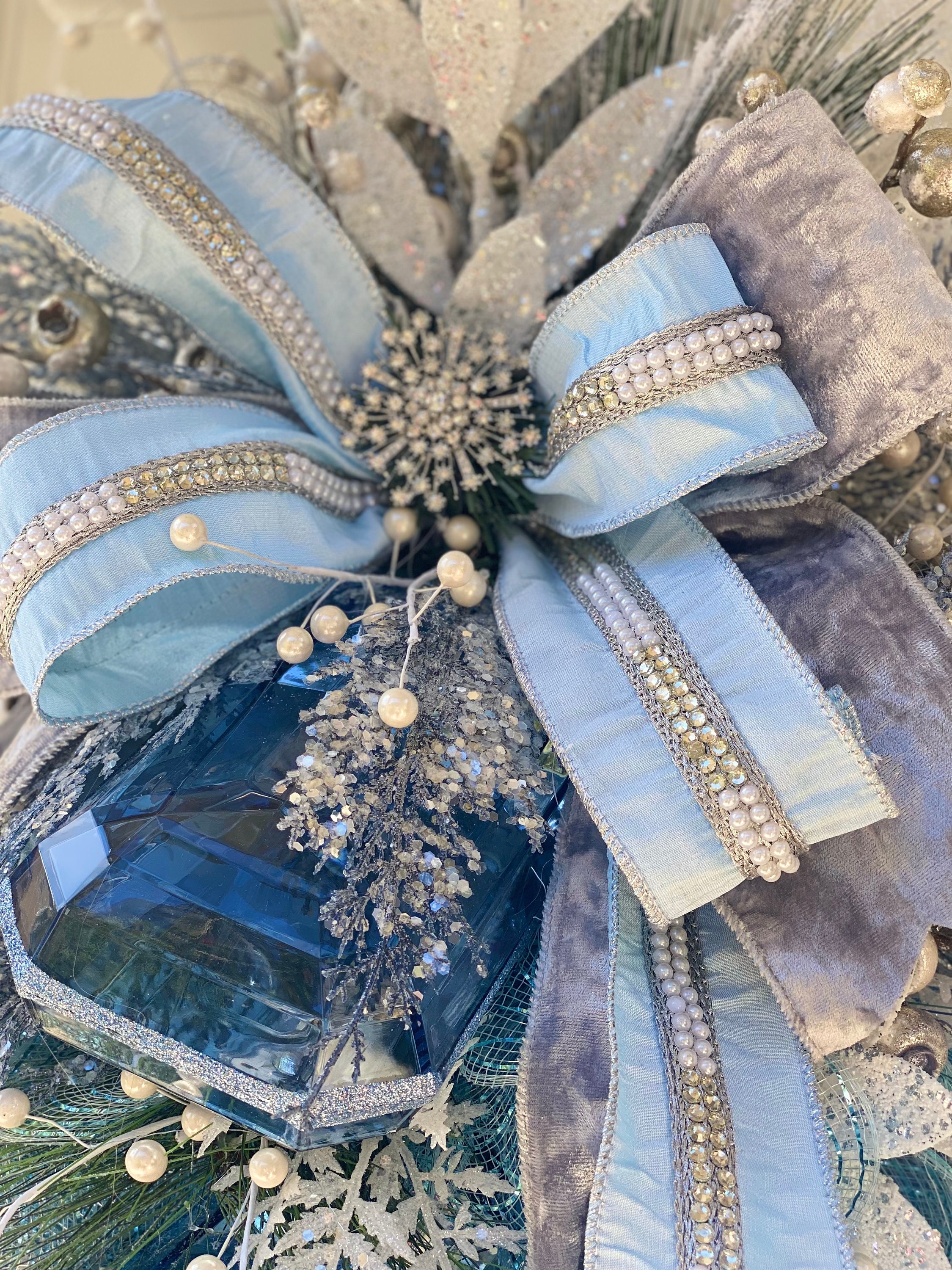 Glam Christmas Swag, Blue Christmas Swag, Winter Wreath, Jewel Wreath ...